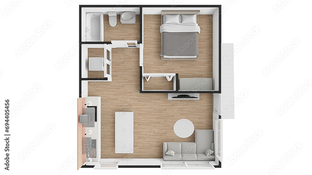 Apartment flat top view 2d render apartment floor plan 2D Floor plan of ...