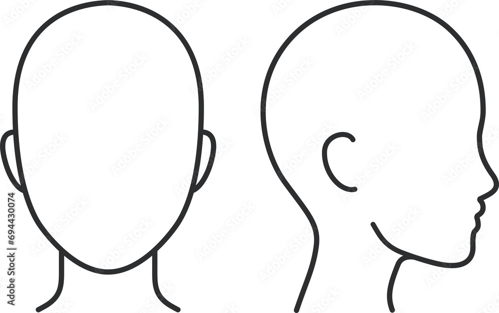 Blank face and head profile diagram. Unisex head template for medical ...