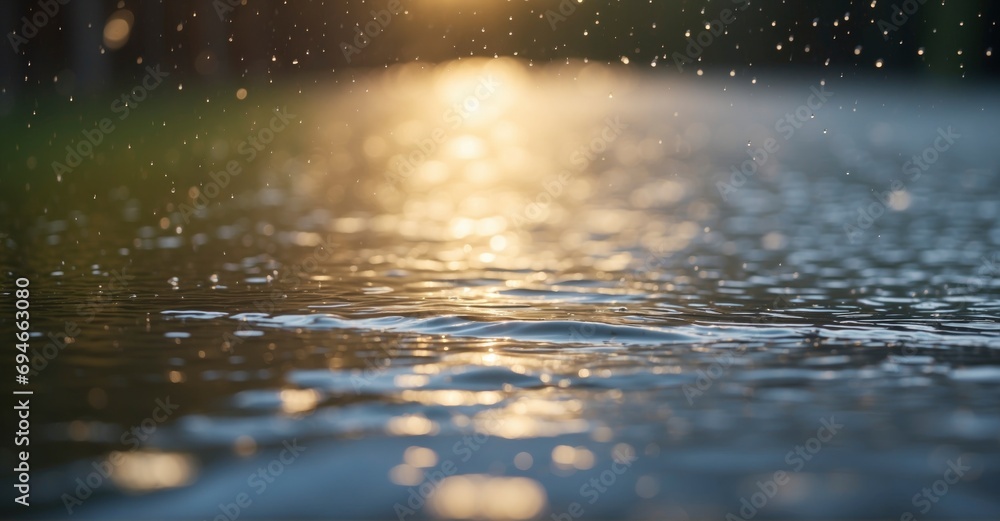 Step into a serene moment as raindrops cascade smoothly, forming a ...