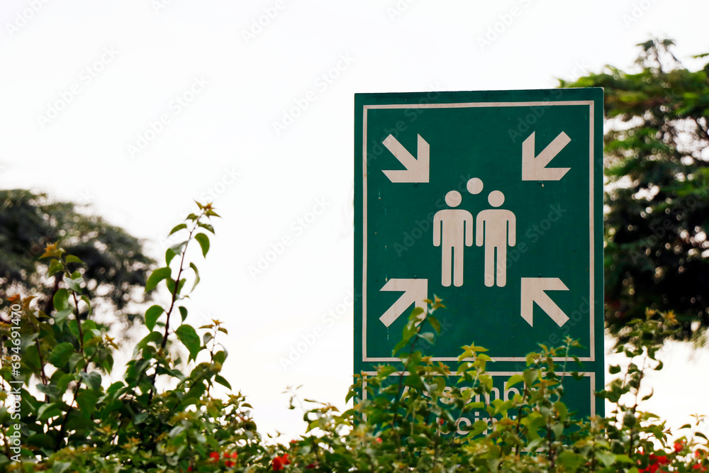 safety signs and label for fire assembly point sign Stock Photo | Adobe ...