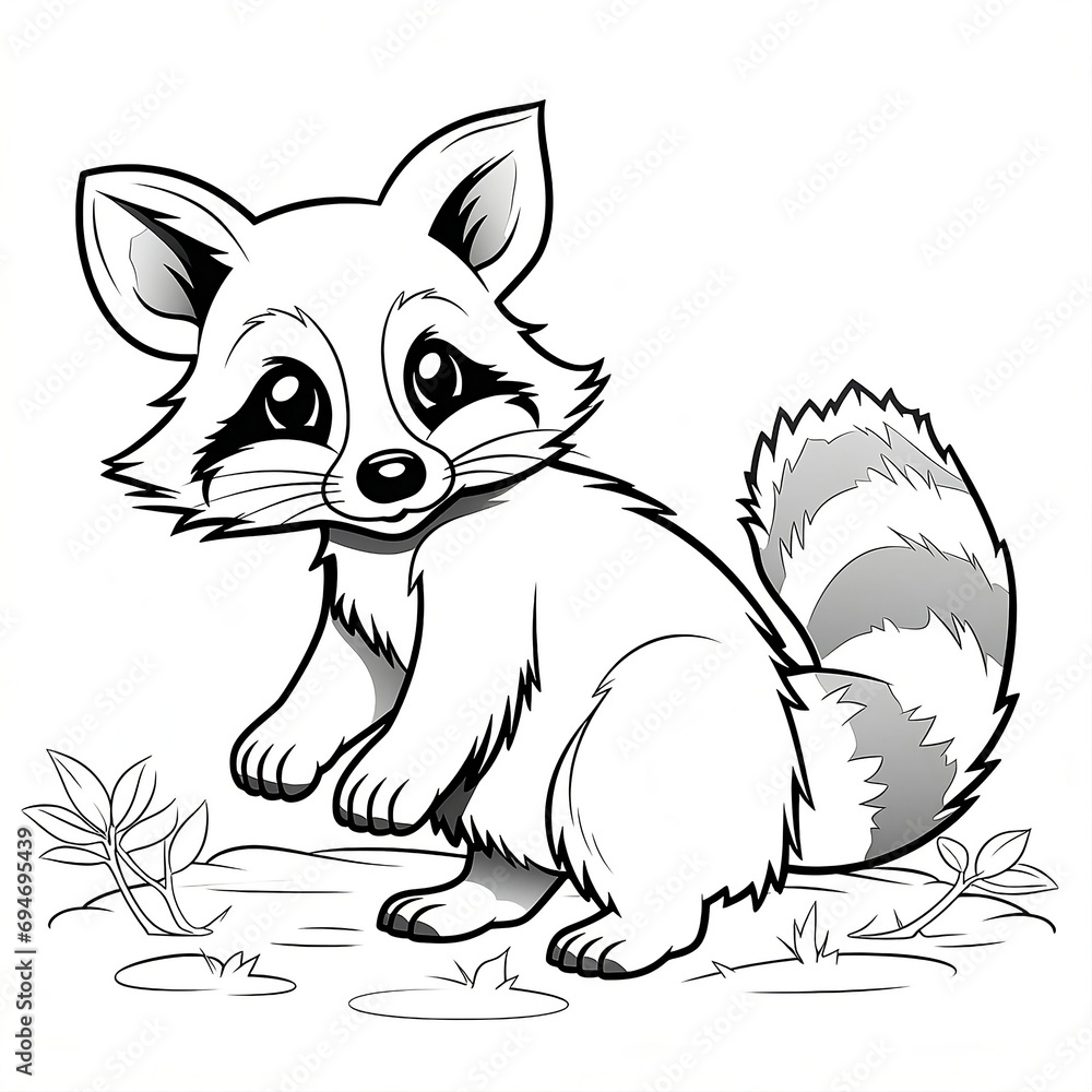 Raccoon coloring page for kids. Simple animal coloring page Stock ...