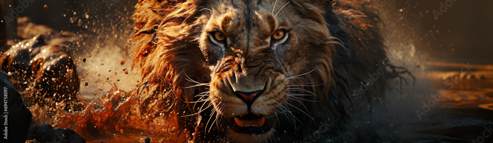 Angry Lion. Illustration On The Theme Of Nature And Animals, The World ...