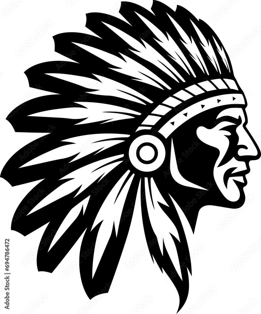 Chief indian head silhouette icon in black color. Vector template ...