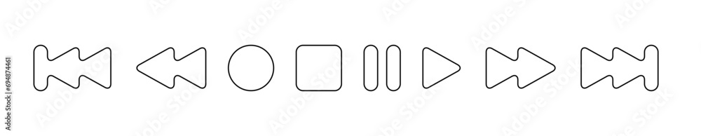 Set of playback icons. Simple flat black outline vector symbols in ...