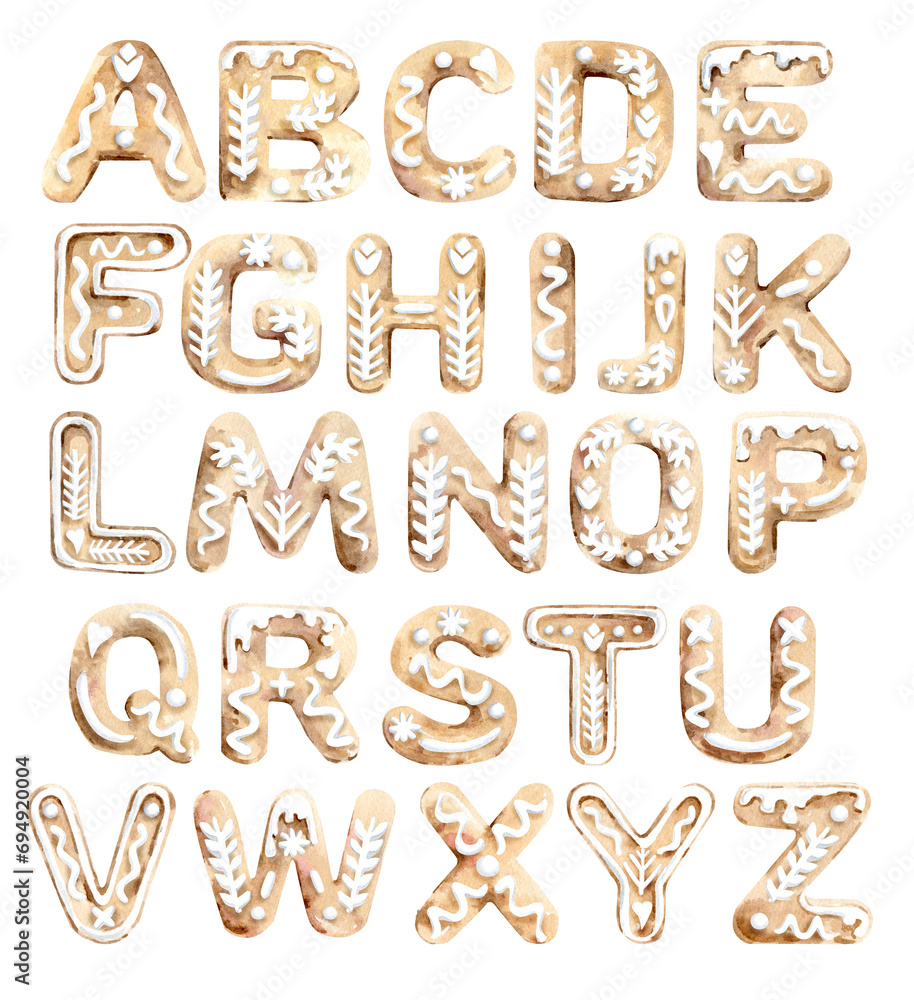 Watercolor Gingerbread Alphabet Christmas Clipart, Gingerbread letters ...