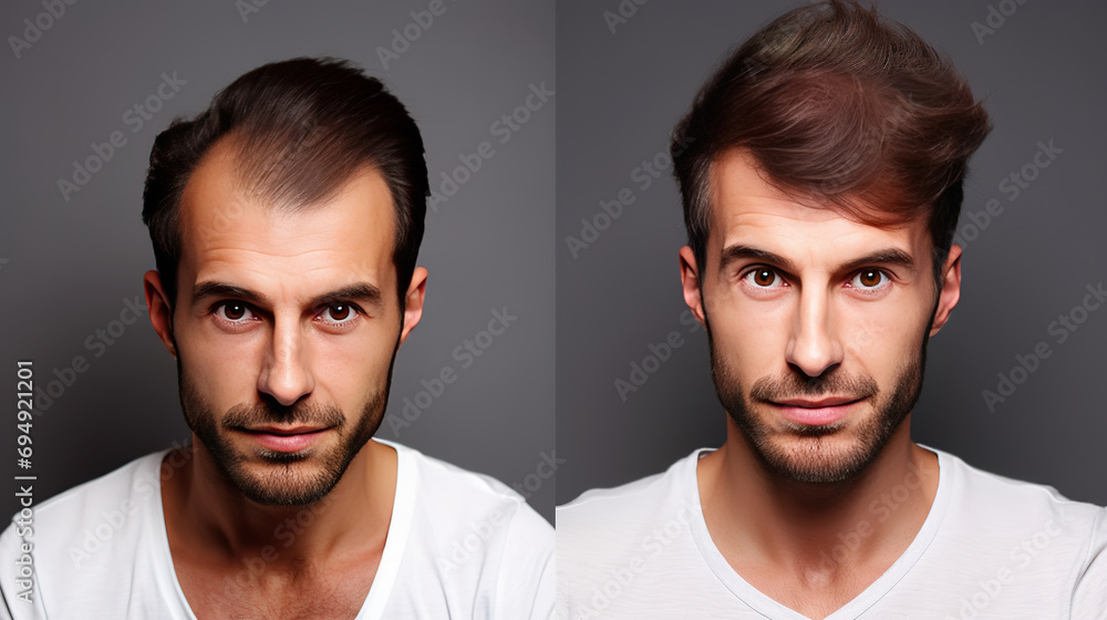 Balding Man Before and After Hair Transplant Surgery. Man Losing Hair ...