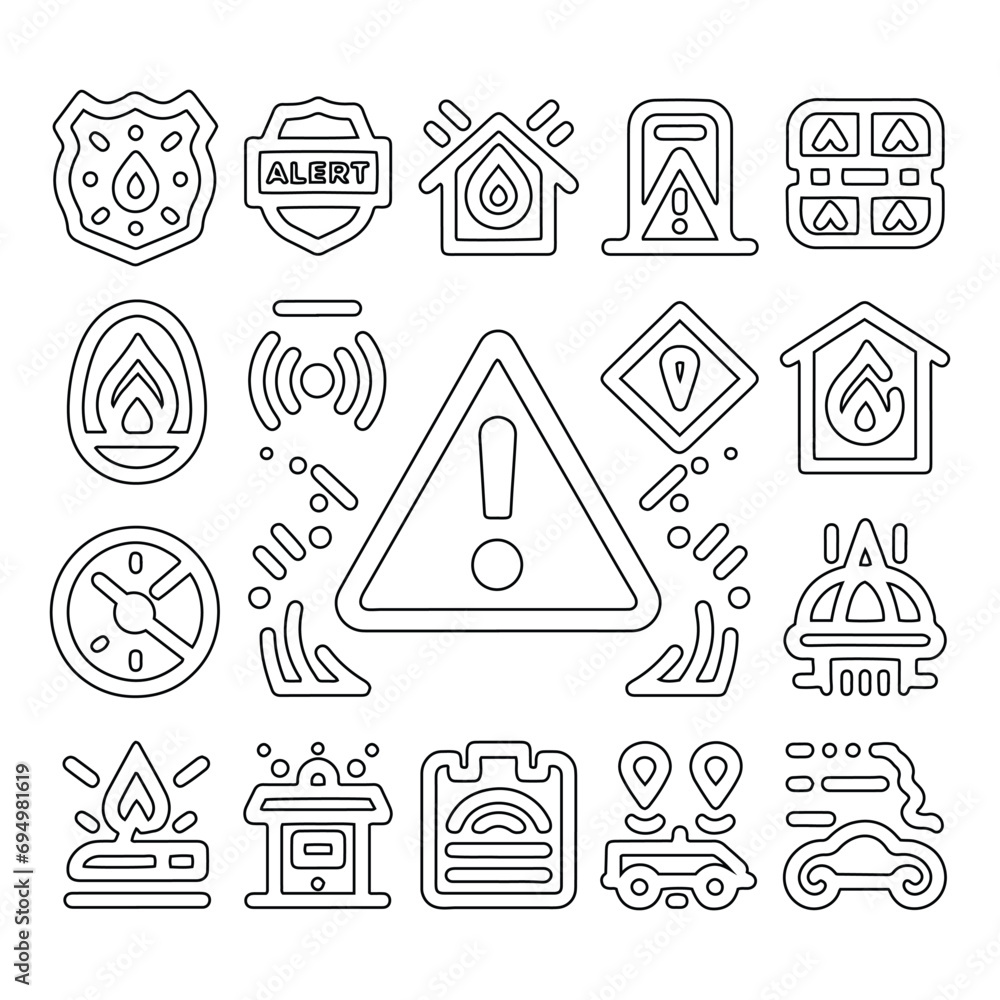 Alert emergency icons set - Comprehensive set of emergency symbols for ...