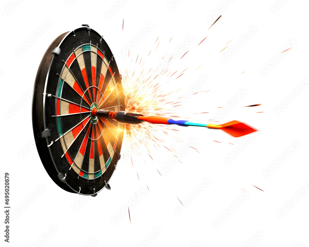 Bullseye Explosion: A fiery dart explodes on impact with a classic ...