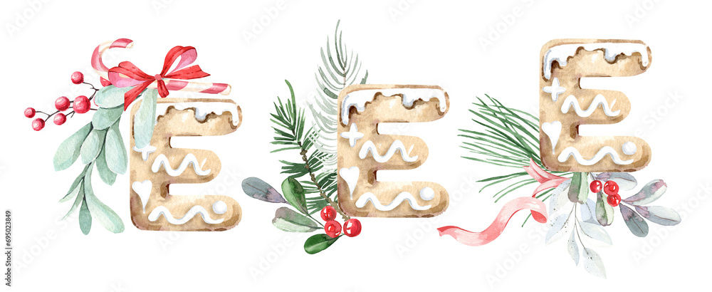 Watercolor Gingerbread Alphabet Christmas Clipart, Gingerbread letters ...