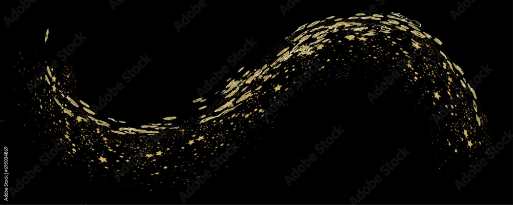 Image vectorielle Stock Shimmer gold Glitter golden star and light wave. Golden Holiday banner ...