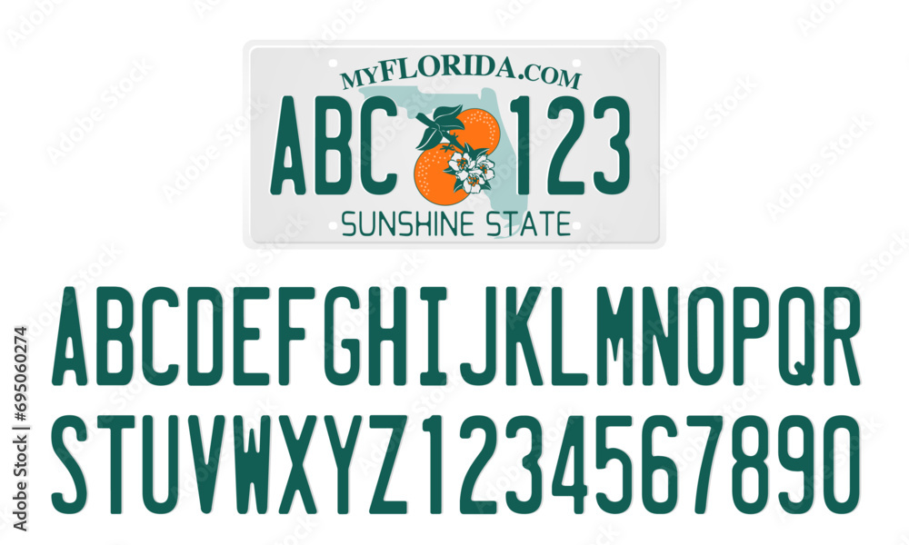 Florida License Plate Template with letters and numbers Stock Vector ...