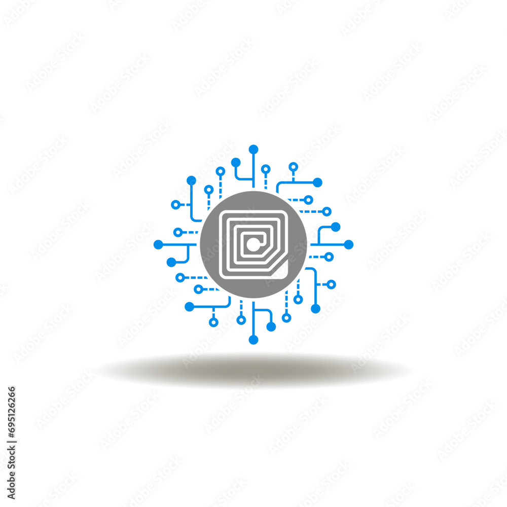 Vector illustration of micro chip with circuit. Icon of RFID Radio ...