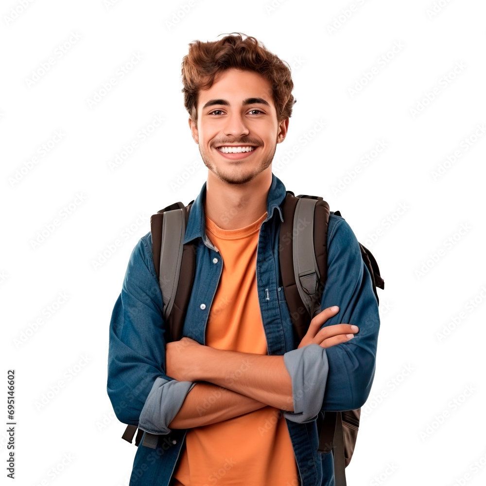 Young male university student posing casual over isolated transparent ...
