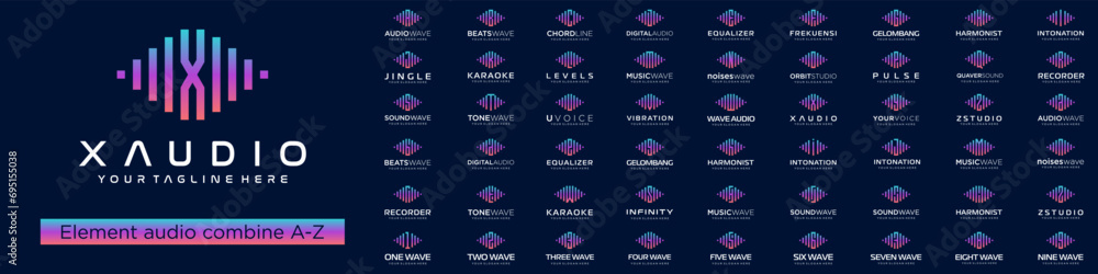 set of audio combined letter A to Z and numbers from 1 to 9 logo design ...