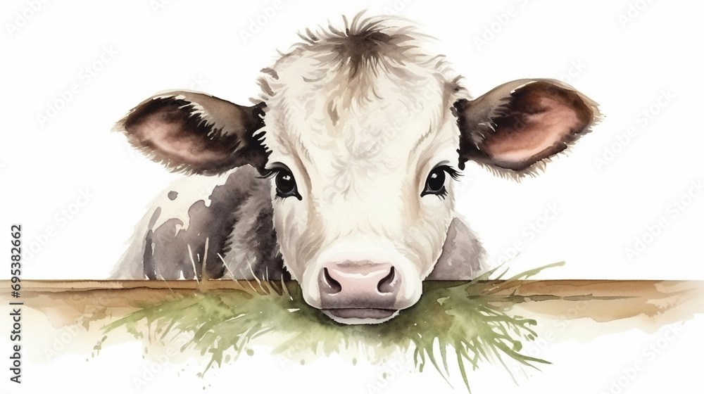cute baby cow watercolor clipart illustration with isolated background ...