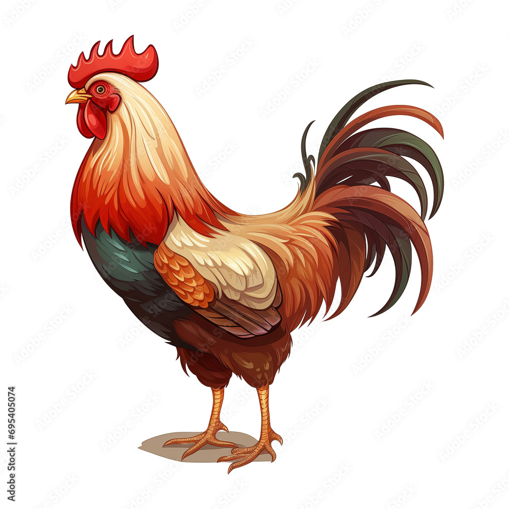 rooster illustration transparent background vector, in the style of 2d ...