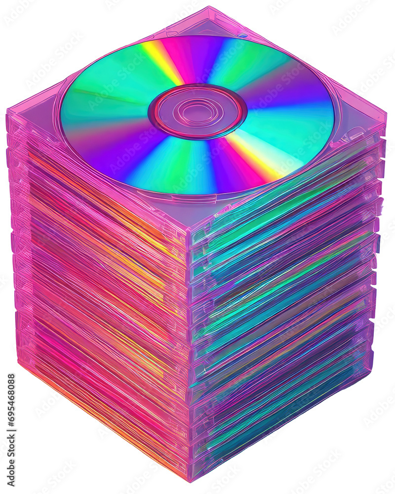 Holographic colored stack of CDs, transparent background (PNG) Stock ...