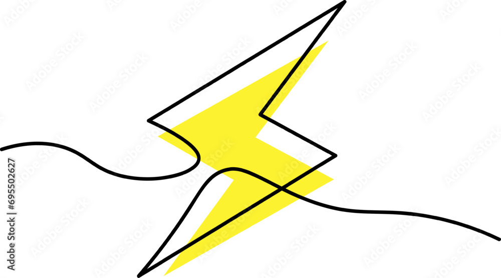 Continuous one line drawing lightning strike icon. Yellow lightning ...