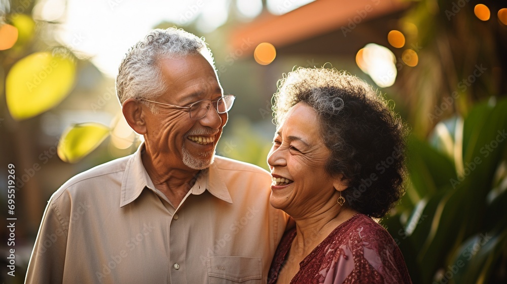 Stock-Foto „Happy elderly Hispanic couple have fun together smiling and ...