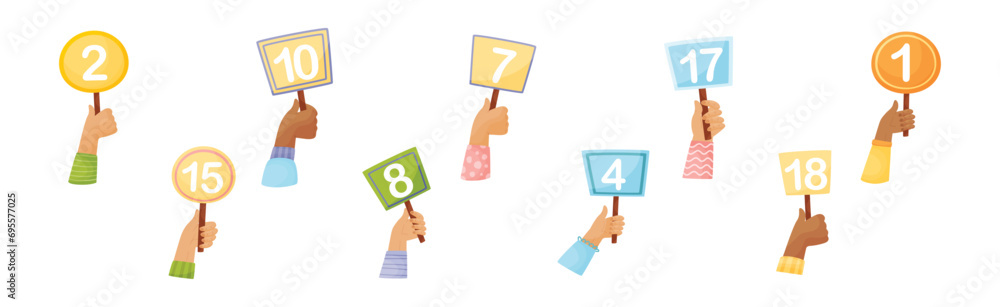 Numbers in Raised Up Hands as Numeric Scorecard for Judge Competition ...