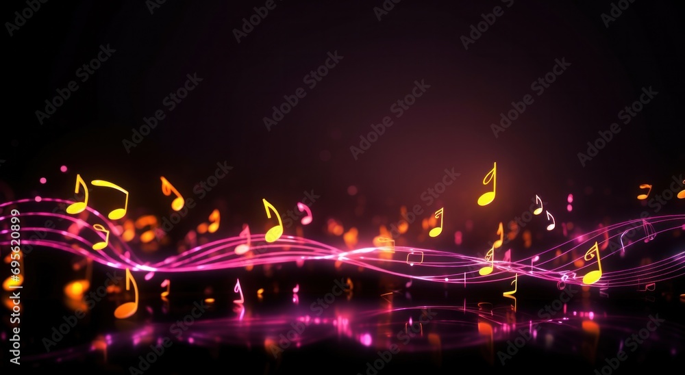 music notes flying behind a black background Stock Photo | Adobe Stock