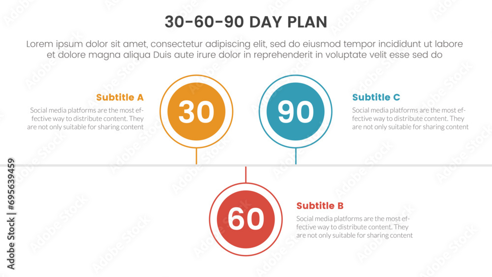 30 60 90 day plan management infographic 3 point stage template with ...