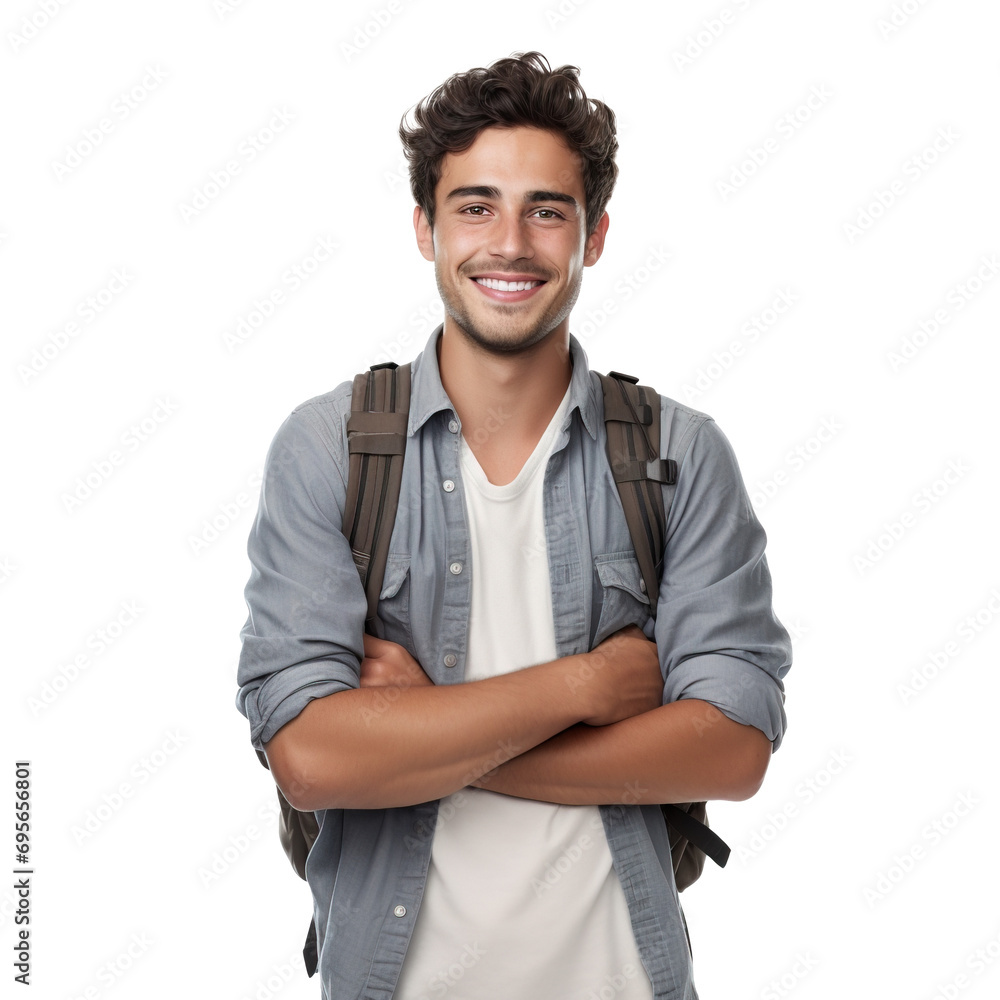 Young fresh university student posing crossing arms over isolated ...