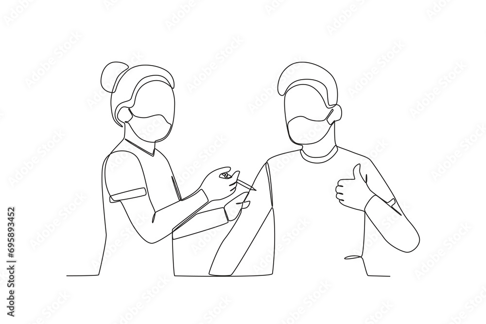 One continuous line drawing of Students who are being immunized at ...