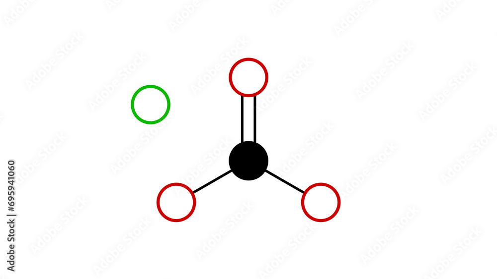 calcium carbonate molecule, structural chemical formula, ball-and-stick ...