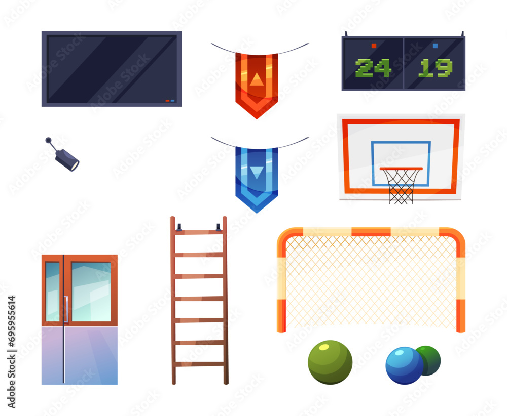 Gym equipment for sports and physical education lessons. Vector ...