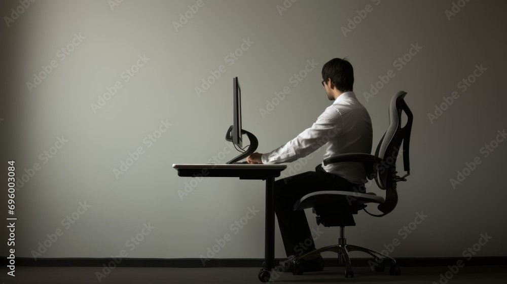 Office Worker Using Ergonomic Setup at Workstation. Professional at an ...