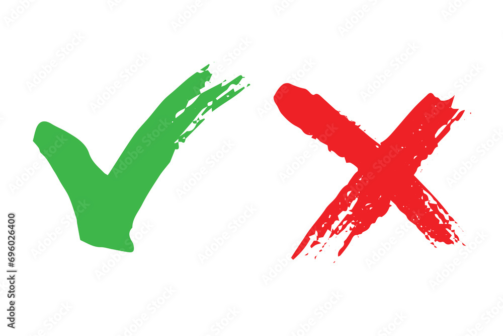 Hand drawn green check mark and red cross mark Marker right and wrong ...