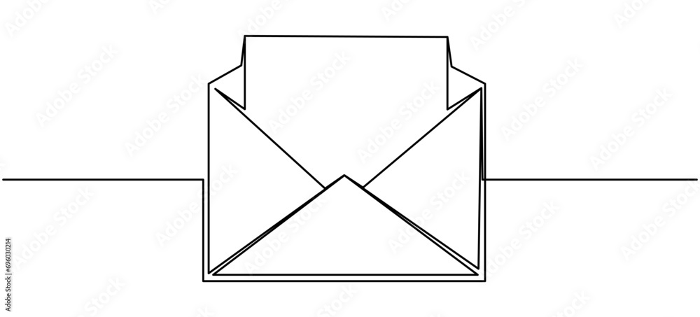 Envelope with continuous line drawing. Open email linear symbol. Vector ...
