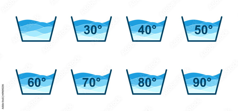 Image vectorielle Stock Machine wash temperature icons from 30 to 90 ...