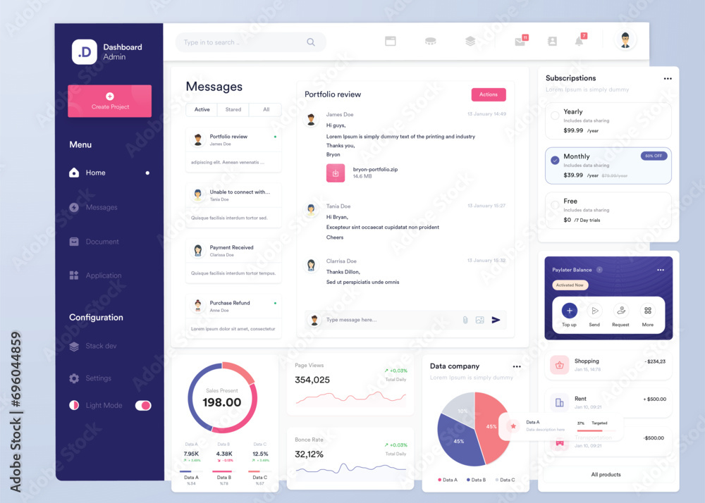 UI UX Infographic dashboard. UI design with graphs, charts and diagrams ...