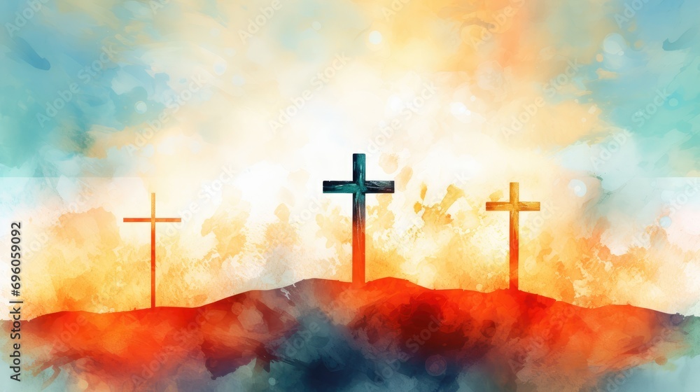 religious Easter background design featuring three white crosses on a ...