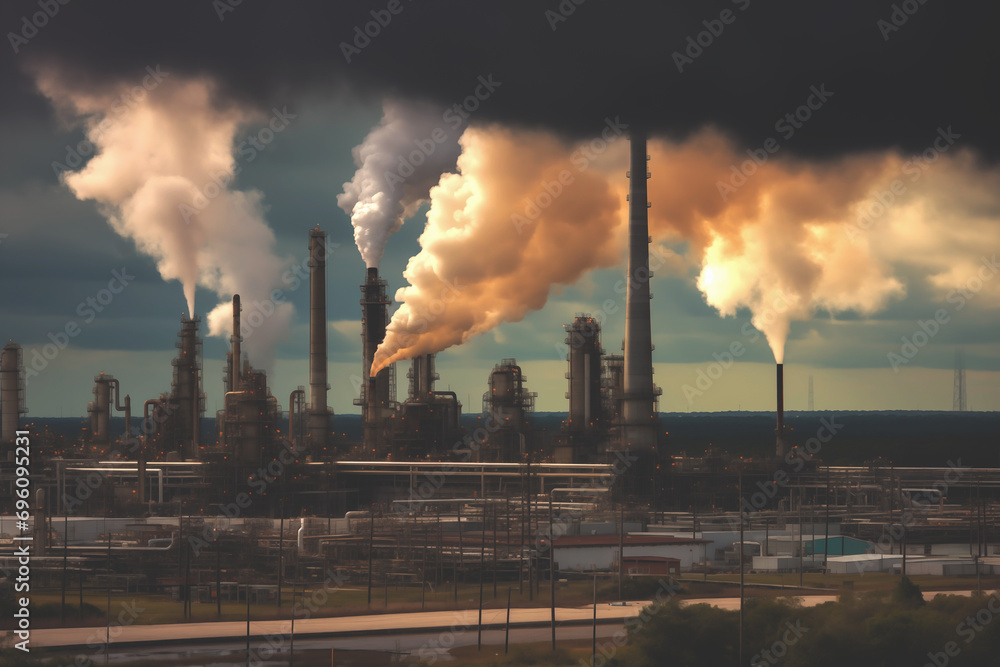 Oil refinery plant. Processing factory. Oil crude and gas refineries ...