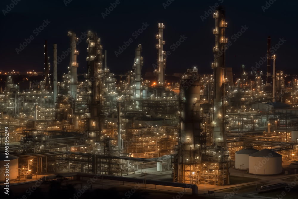 Oil refinery plant. Processing factory. Oil crude and gas refineries ...