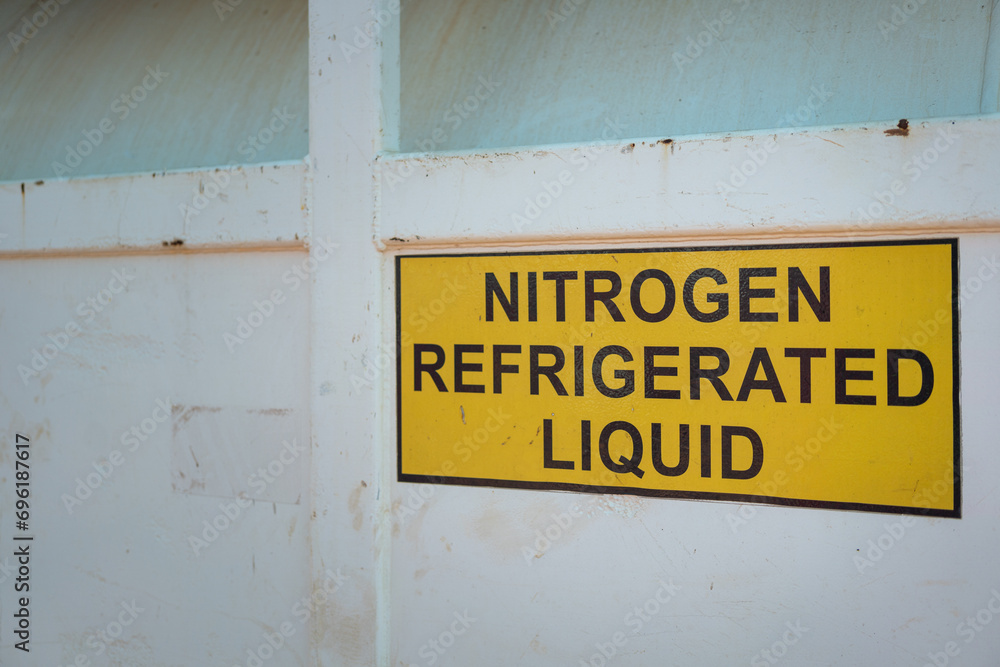 Liquid nitrogen storage tank with English text label for logistic ...