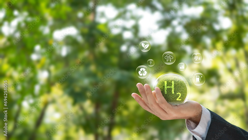 Clean hydrogen energy concept. Environment. Eco-friendly industry. H2 ...