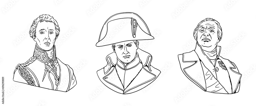 Busts of Napoleon Bonaparte, Duke of Wellington and Field Marshal ...