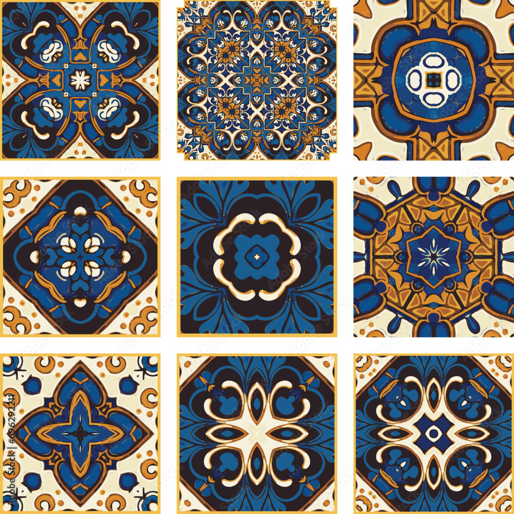 Blue Tiles Arabesque Background, Iranian Mosaic Pattern, Old Fasion ...