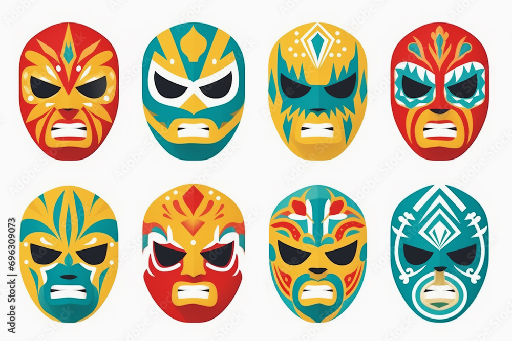 Set of masks for wrestlers Lucha libre. Mexican luchador mask design ...