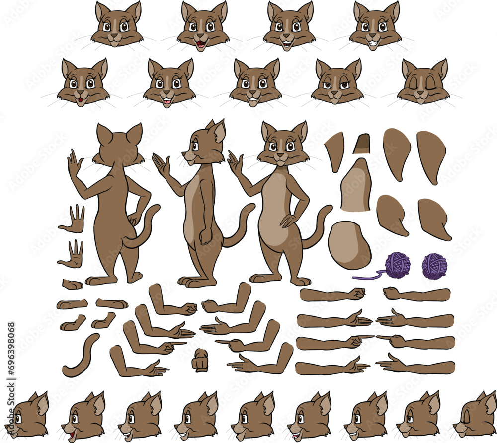 Vector cartoon style kitty cat character for animation. Different ...