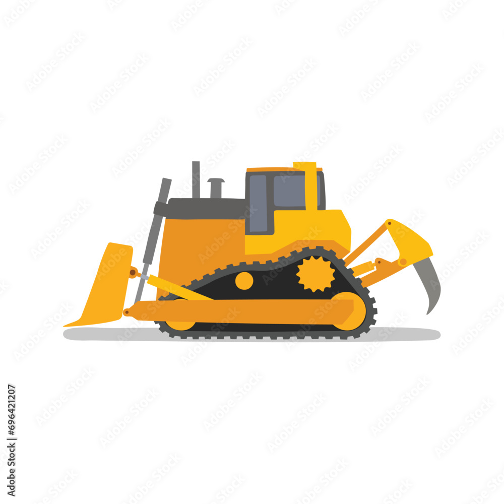 Bulldozer flat vector illustration isolated on white background ...