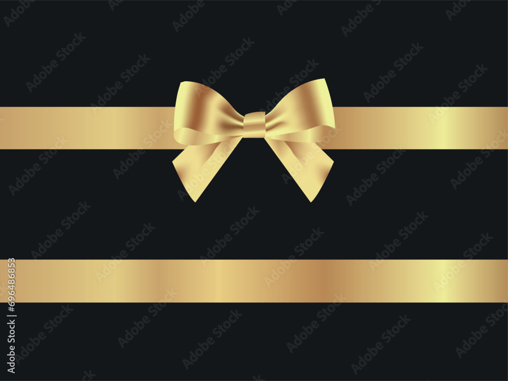 Gold Bow and Ribbon Horizontal Realistic shiny satin with shadow ...