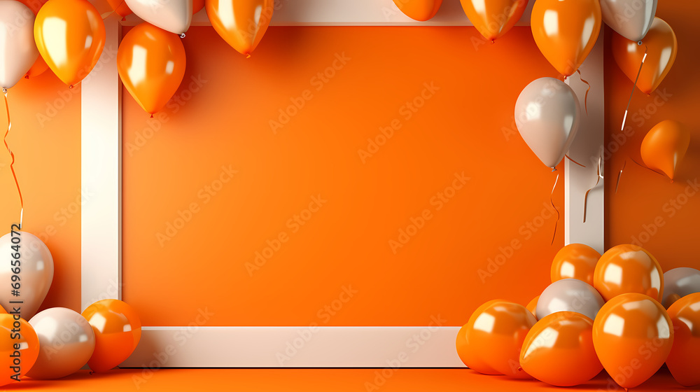 Orange background with frame and balloons, celebration background ...