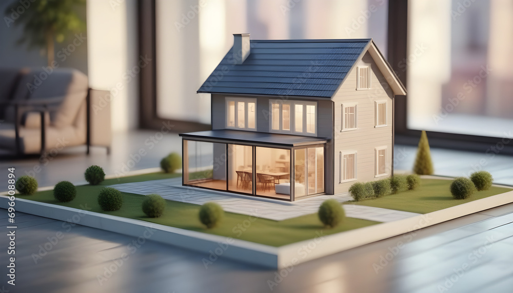 3d small house model on architecture floorplan Stock Photo | Adobe Stock