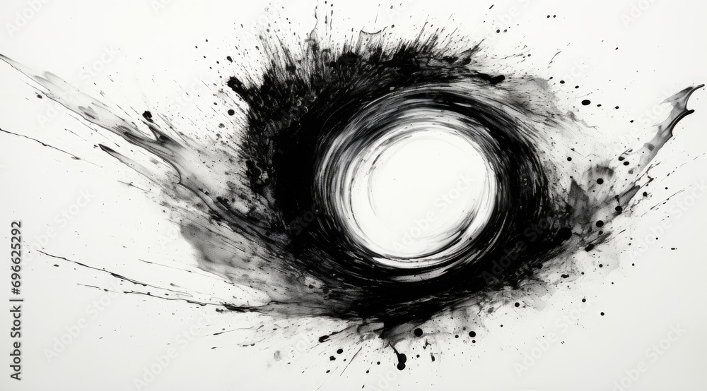 Abstract black ink paint spatter splotch splat splatter circle spiral ...