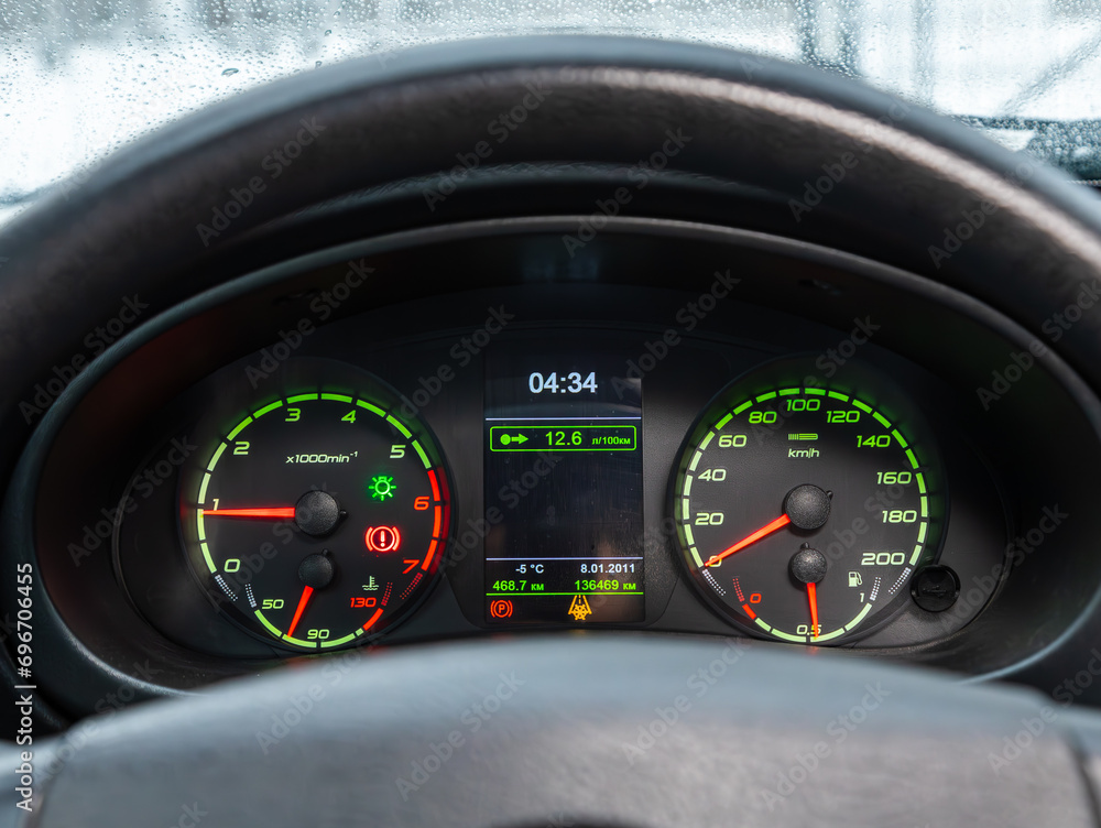 Novosibirsk, Russia - December 21 , 2023: LADA Granta, close up of the ...